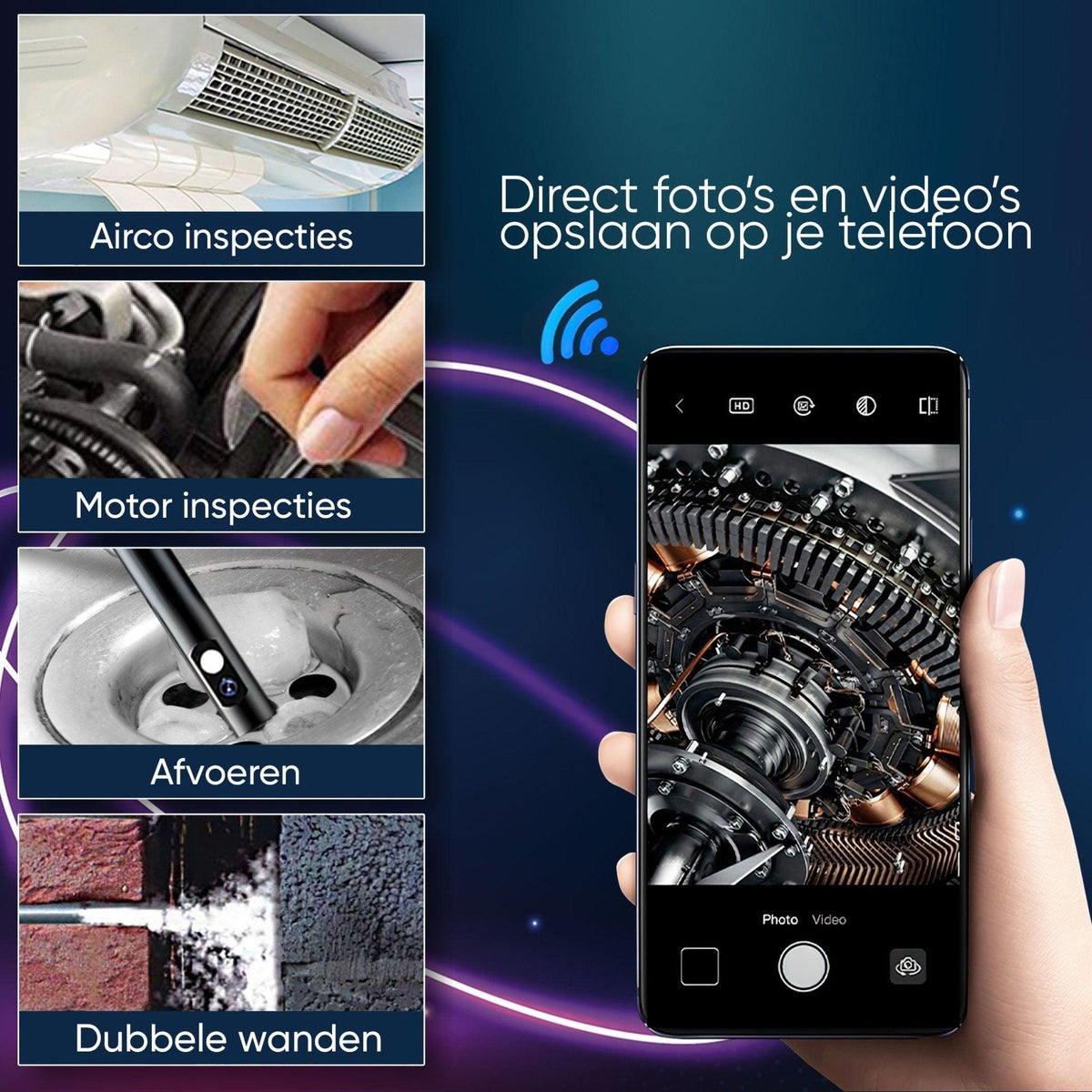 Webvision Dual Lens Endoscoop Camera - Full HD - Android/iOS - 5-10M